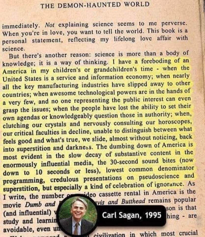 Carl Sagan On The Dumbing Down Of America | Blog For Iowa